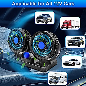 12V Car Fan, Electric Dual Head Car Cooling Fan with 360 Degree Adjustable 2 Speed Cooling Air Circulator Fan That Plugs into Cigarette Lighter, Auto Fans for Car Truck Van SUV RV Boat Golf Vehicles