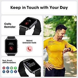 Pautios Smart Watch, 42mm Full Touchscreen Fitness Watch, Fitness Tracker with Heart Rate Monitor & SpO2, Step Counter, IP68 Waterproof Pedometer Watch for Women Men