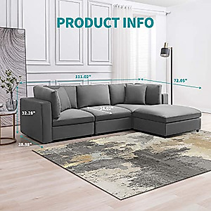 BALUS Modern Convertible Sectional Sofa,3 Seat Sofa+1 Chaise, L Shaped Corner Sleeper Sofa Couch,Modular Sectional Couches with Wood Legs for Living Room, Light Grey