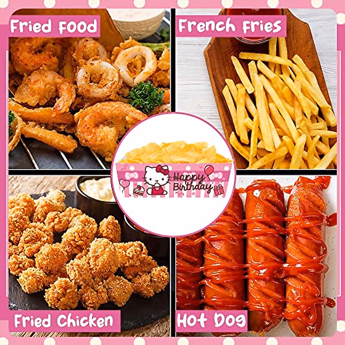 Kitty Birthday Party Supplies for Girls, 24pcs Kitty Birthday Decorations Paper Food Trays, Kitty Party Favors Movie Snack Trays Hot Dog Popcorn