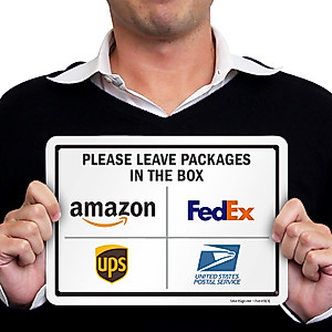 SmartSign 7 x 10 inch “Please Leave Packages In The Box - Amazon, FedEx, UPS, USPS” Delivery Instructions Metal Sign, 40 mil Laminated Rustproof Aluminum, Multicolor
