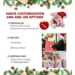 DolliBu Santa Rainbow Floppy Moose Stuffed Animal Plush Toy - Super Soft Dress Up with Red Santa Claus Outfit, Cute Moose Gift Perfect Holiday with Name Personalization - 9 Inches