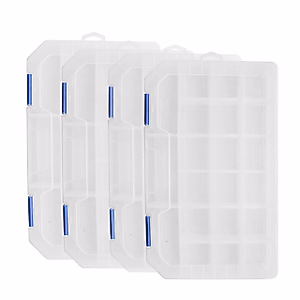 Large Plastic Tackle Box Storage Organizer Box 3700 with adjustable dividers 4 PACK tackle tray