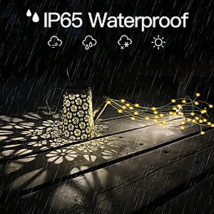 QOCNAM Solar Watering Can with Lights, Retro Metal Hanging Solar Lantern with String Lights, Solar Lanterns Outdoor Waterproof Garden Decor, Star Art Lamp Decorative for Walkway Backyard Patio Lawn