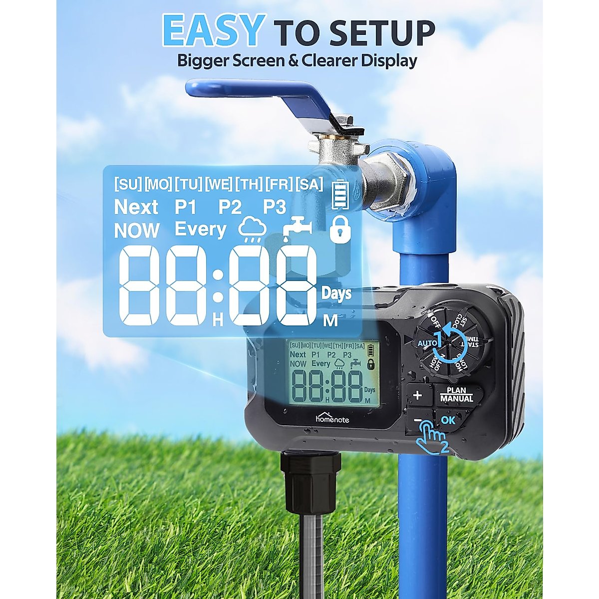 HOMENOTE Sprinkler Timer, Water Timer for Garden Hose, Programmable Hose Timer for Lawn Watering System Automatic Irrigation System with Rain Delay/Manual Mode, IP65 Waterproof