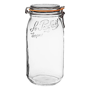 Le Parfait Super Jar - 3L French Glass Canning Jar w/Round Body, Airtight Rubber Seal & Glass Lid (96oz/3 Quarts, Single Jar)