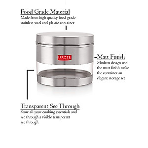HAZEL Stainless Steel Containers Set For Kitchen Storage Transparent See Through Matt Finish Storage Dabba Jars, Set of 4, 1500 ML Each, Silver