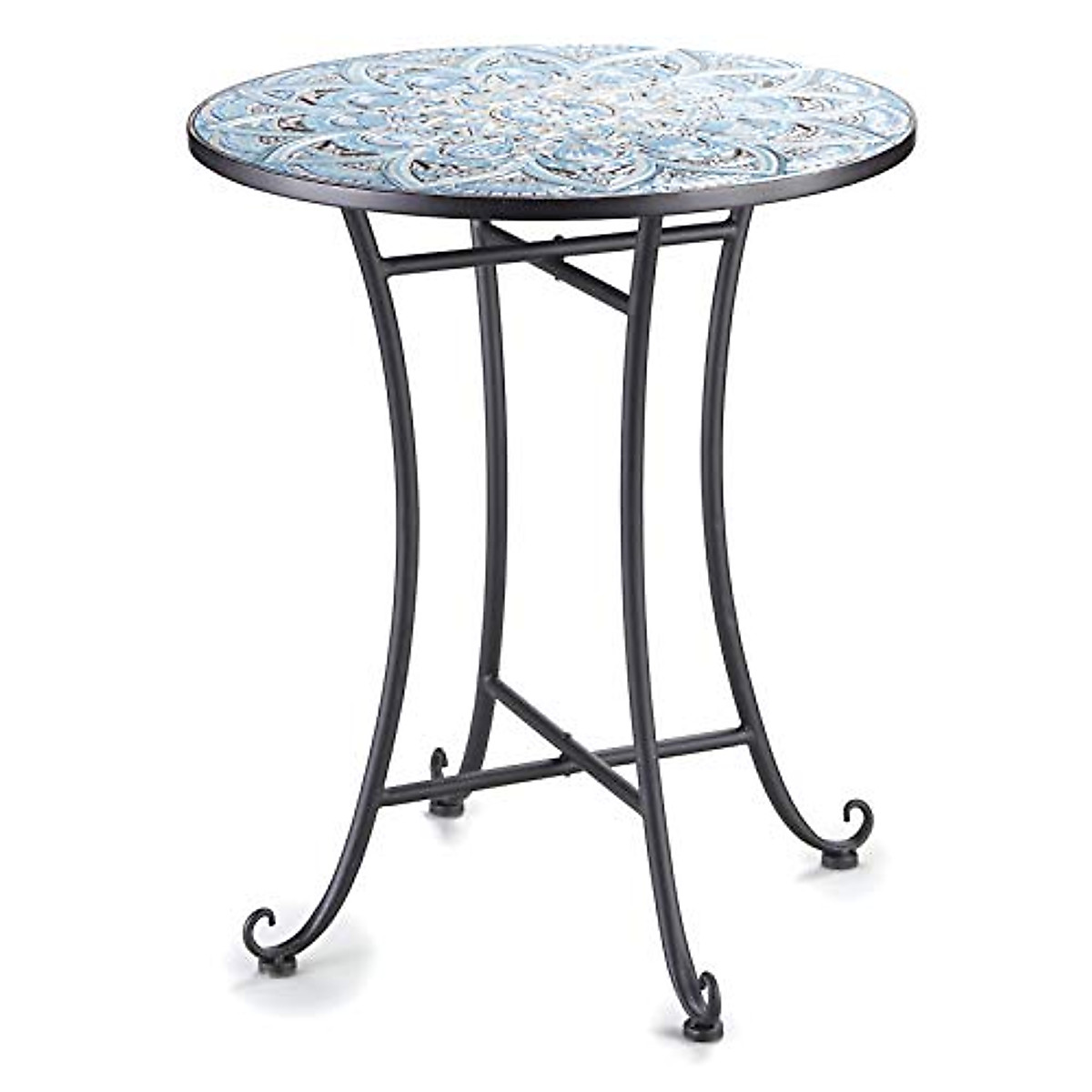 The Lakeside Collection Metal Folding Patio Table with Decorative Tile Mosaic - Black