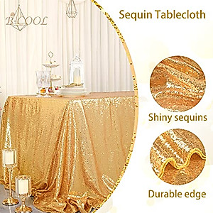 B-COOL Sparkly Drape Tablecloth Gold Tablecloth Sequin Fabric Tablecloth for Ceremony Party Halloween 50x80 Inch