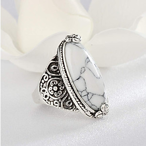 Wenbin New Retro Men's Women's 925 Sterling Silver Turquoise Gemstone Wedding Jewelry Turquoise Oval Cocktail Ring Size6-10 (US Code 6)