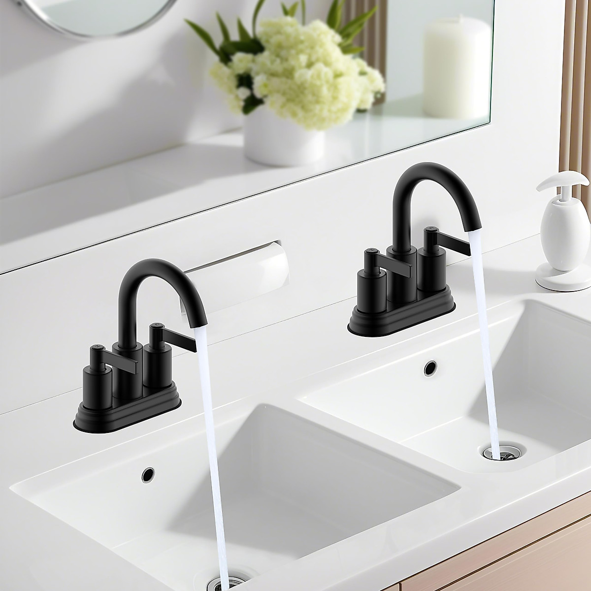 Derengge Bathroom Sink Faucet,4 Inch Centerset Bathroom Faucet, Two Handle Lavatory Faucet with Push up Pop-up Drain,Matte Black Finished,2 Pack,BF-D4501-MT