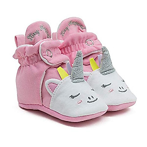 Robeez Pink Light/Pastel Unicorn Snap Baby Booties for Girls 3-6 Months Kick Proof Soft Shoes Non-Skid Ankle Booties with Rubber Grips - Great Gift for Birthdays Showers and Mother's/Father's Day