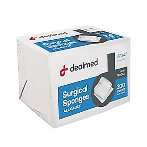 Dealmed 4" x 4" Surgical Sponges, 8-Ply, Non-Woven Absorbent Gauze Sponges for Wound Care, First Aid Kits and Medical Facilities, 200 Count (Pack of 1)