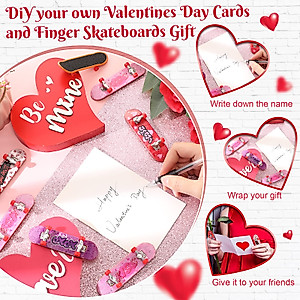 Valentines Day Gifts for Kids, 24 Pcs Kids Valentines Mini Finger Skateboards with 24 Interchangeable Wheel and Mini Screwdriver for Boy Girl Classroom Valentines Party Favor, Exchange Prizes Gift