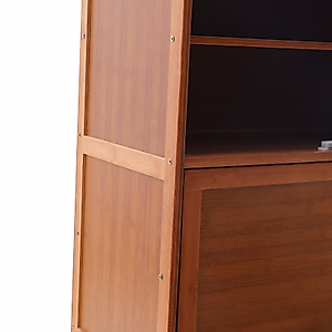 RIQUIPAI 10 Tier Shoe Storage Rack, Tall Bamboo Shoe Cabinet with Concealed Sliding Door & Raised Legs, Freestanding Shoe Rack for Living Room, Bedroom, Apartment, Entryway