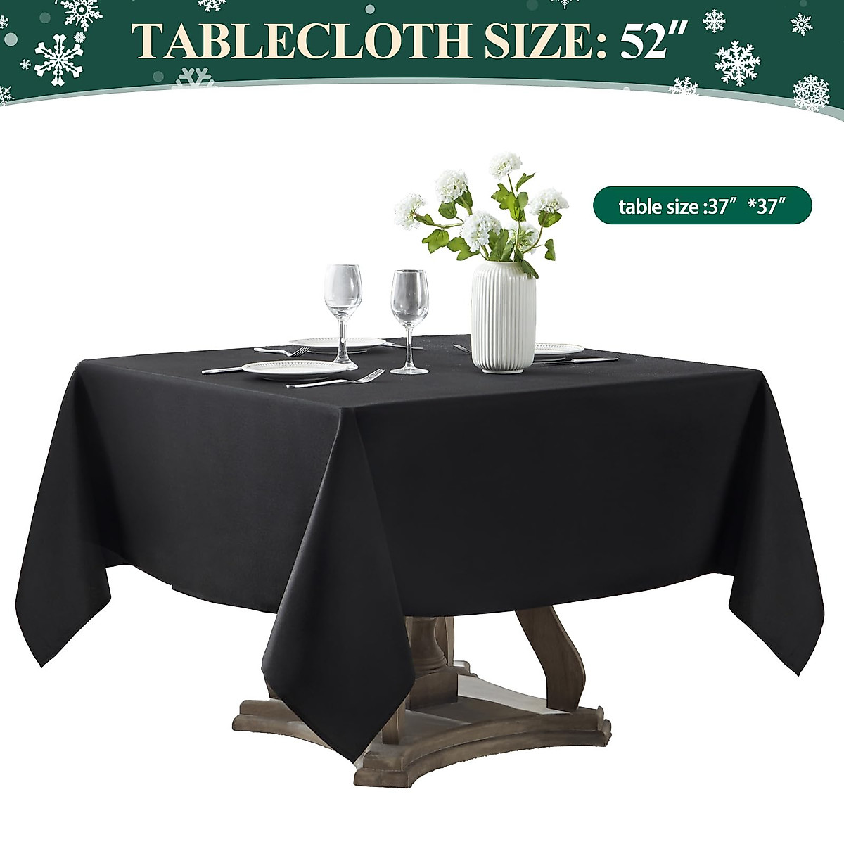 Aocoz Square Tablecloth 52 x 52 Inch Black Tablecloths Stain-Wrinkle Resistant Washable Polyester Table Cloths for Holiday, Buffet Parties,and Wedding