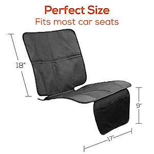 Trobo Car Seat Protector for Child Carseat, Luxury Non-Slip Large Thick Padding Waterproof Baby Car Seat Mat Pad Cover with 2 Mesh Organizer Storage Pockets to Protect Leather and Upholstery, Black