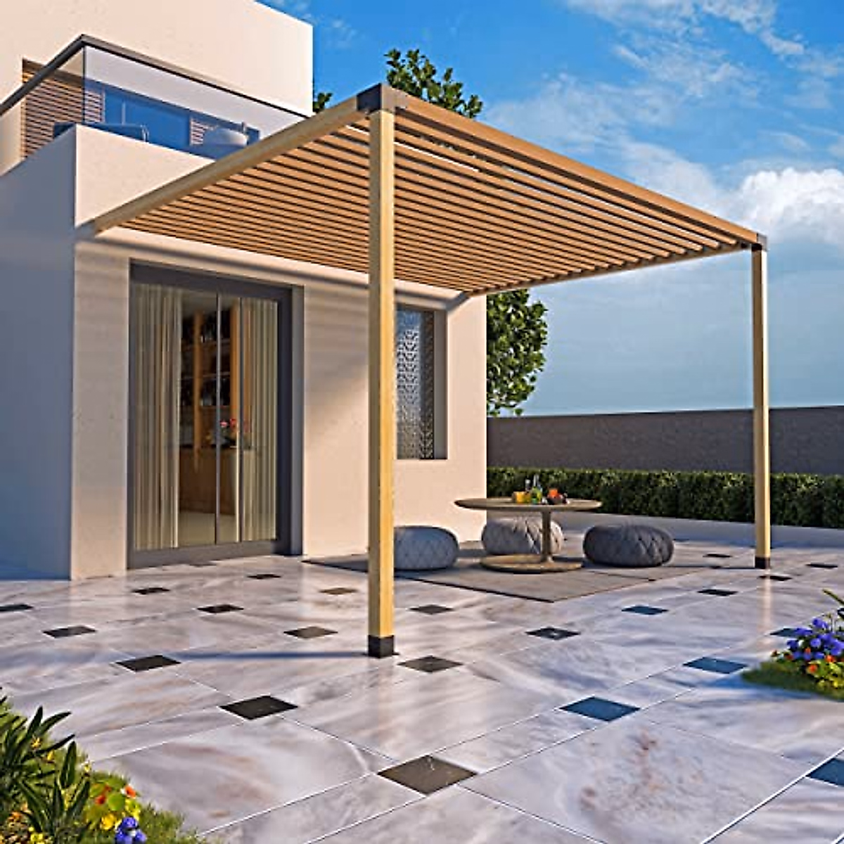 Deck Man 4x4(Actual Size: 3.5x3.5inch) Stainless Steel 3-Way Right Corner Bracket with Flange Anchors，Pergola/Gazebo kit (2 Pack)