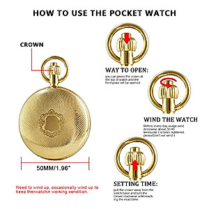 Alwesam Copper Mechanical Men's Pocket Watch Double Face Roman Numerals Hand Wind Pocket Watch with Chain&Box