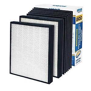 VEVA Premium 2 HEPA Replacement Filter Pack with 6 Activated Carbon Pre Filters to Stop Smoke Odor Dust for Blueair 200/300 Series Models 201, 203, 205, 215B, 250E, 270E, 303 Air Purifiers