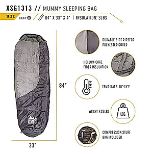 World Famous Sports 15 Degree Mummy Sleeping Bag , Blue