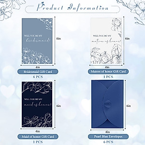 Glenmal 16 Pcs Will You Be My Bridesmaid Cards with Envelopes Bridesmaid Proposal Card Maid of Honor Invited Wedding Bridal Shower Favor (Blue)