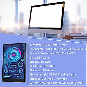 GOWENIC 3.5in Mini IPS Screen, Portable USB C AIDA64 CPU RAM Data Monitor Computer Temperature Display PC Sensor Panel Display, 360° Rotation, Only Support for Windows System