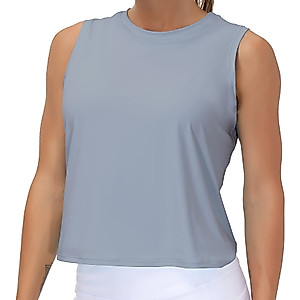 Ice Silk Workout Tops for Women Quick Dry Muscle Gym Running Shirts Sleeveless Flowy Yoga Tank Tops (Blue, Medium)