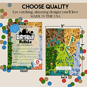 Fort Battle Video Gaming Birthday Party Invitations, 20 5x7 Fill In Cards with Twenty White Envelopes by AmandaCreation Video Gaming Party Supplies