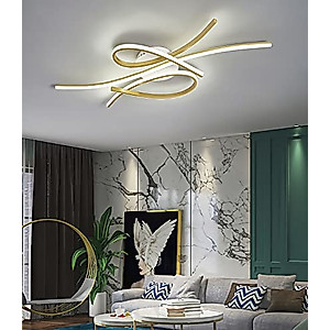 MayNuo Led Ceiling Light Gold Dimmable Living Room Lamp Chic Fashion Design Dining Table Lamps Modern Ceiling Lamp with Remote Control for Bedroom, Kitchen, Dining Room, 68Watt, L100Cm (Gold)