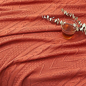 Eychei Rust Orange Knitted Throw Blanket,Lightweight Decorative Knitted Blanket,Warm and Soft Throw Blanket for Sofa Couch Bed Chair 50"x60"