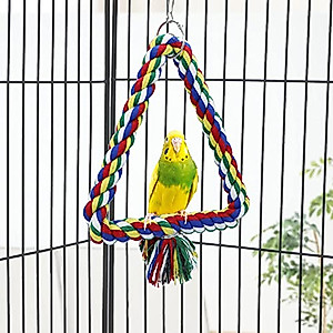 Wontee Bird Triangle Rope Swing Colorful Perch Chewing Toy for Parrots Budgie Parakeet Cockatiel Cockatoo (S)