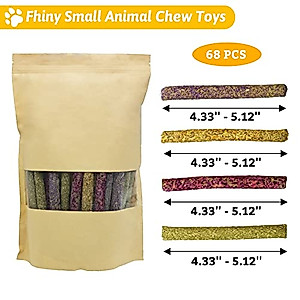 Fhiny 68 PCS Rabbit Chew Sticks, Natural Petals Timothy Hay Sticks Guinea Pig Chewing Toys for Teeth Small Animals Molar Snacks for Bunny Guinea Pig Chinchilla Hamster