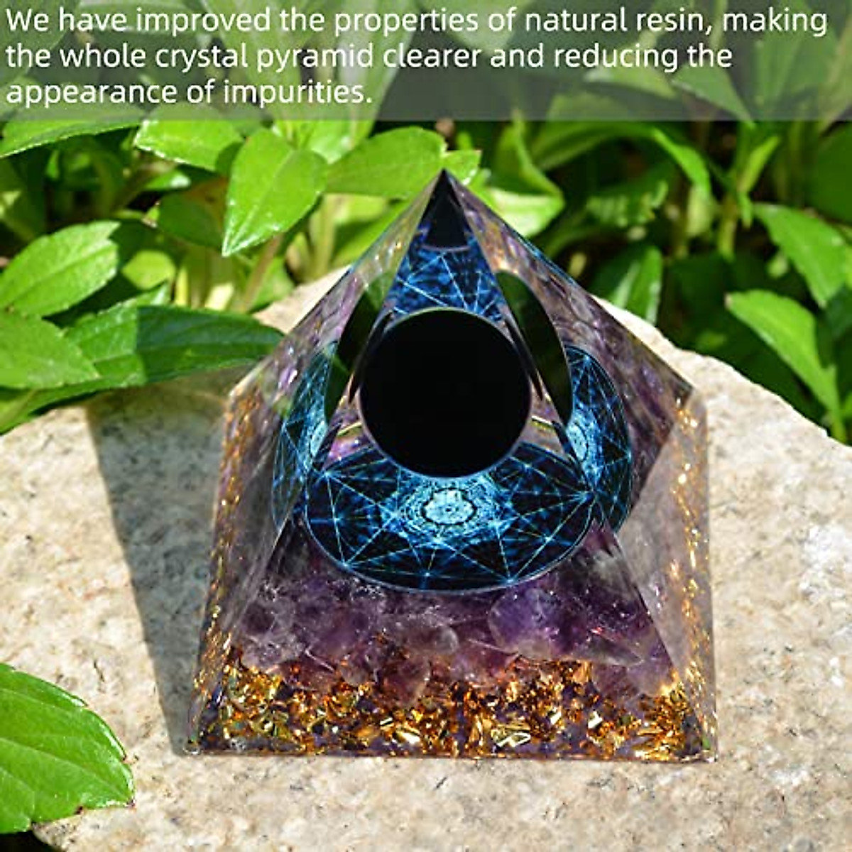 Hopeseed Orgone Crystal Pyramid Obsidian&Amethyst Healing Crystal Pyramid Nubian Orgonite Positive Energy Chakra Meditation …