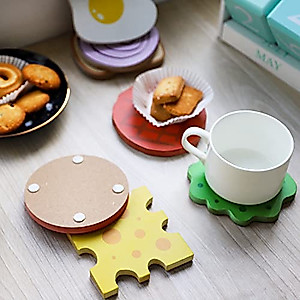 Sandwich Coasters for Drinks, Sets of 8 Funny Wood Coasters with Non-Slip Pads, Cute Coasters for Coffee Table Wooden Table, Unique Birthday Housewarming Gifts, Office Home Desk Decor 4 Inch