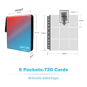 OMOTIYA Trading Card Binder, Fit 720 Cards with 9-Pocket Double Side Pages, Baseball Collection Binder with 40 Sleeves Included, Sports Card Collectors Album Holder for TCG