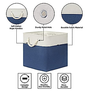 Bidtakay Set of 4 Bundled Baskets Large Cube Storage Baskets for Organizing 13x13 Square (Navy Blue)