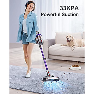 WLUPEL Cordless Vacuum Cleaner, 33Kpa Stick Vacuum Cleaner, 400W Handheld Vacuum with LED Touch Screen, 50mins Runtime for Pet Hair, Carpet and Hardwood Floor(KB-H015)