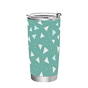 Green Cute Triangle Stainless Steel mugs for hot and cold with Straw Leak Resistant Flip travel mug for Water, Iced Tea or Coffee reusable insulated tumbler 20 OZ