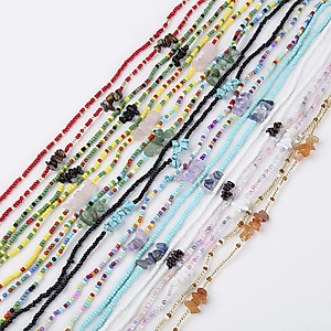 12 Pcs Handmade Waist Beads With Crystals Colorful African Waist Beads Boho Beads Waist Chains Energy Stone Beaded Body Chains for Women Girls
