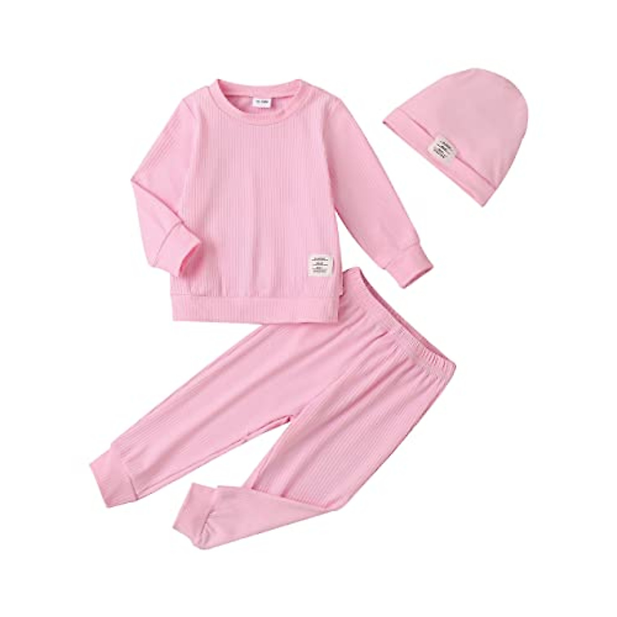 Melaogoy Toddler Baby Girl Clothes Outfit Long Sleeve Sweatsuit Set Solid Top+Pants+Hat 3PCS(2-3T Pink)