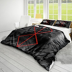NEWAKI Berserk Guts Anime Duvet Cover Soft 3D Printed Bedding Set with Comforter Cover 3 Piece Set Includes 2 Pillowcases and 1 Duvet Cover Machine Washable (07,Queen (90"x90"))