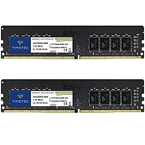 Timetec 64GB KIT(2x32GB) DDR4 2666MHz PC4-21300 Non-ECC Unbuffered 1.2V CL19 2Rx8 Dual Rank 288 Pin UDIMM Desktop PC Computer Memory RAM Module Upgrade (64GB KIT(2x32GB))