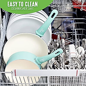 GreenLife Soft Grip Healthy Ceramic Nonstick, 15 Piece Cookware Pots and Pans Set, Induction, PFAS-Free, Dishwasher Safe, Turquoise