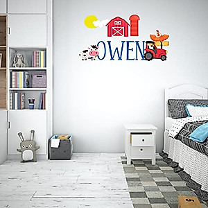 Barn Tree and Tractor Personalized Name Nursery Wall Decal Vinyl Sticker | Multiple Font Options | Custom Kids Room Décor | Bedside Decals | Children’s Room | Car | Laptop