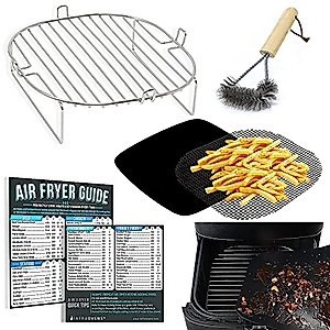 Air Fryer Accessories Compatible with Gowise, Chefman, Cozyna, Insignia, Kalorik, Gourmia, Nuwave®, Paula Deen + More, Air Fryer Rack, Air Fryer Cheat Sheet Guide, Air Fryer Liners and Cleaner Brush