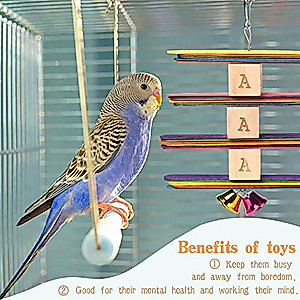 Shellkingdom Parrot Toys,Bird Hanging Wooden Ladder and Bird Hammock Chew Perches Cage Finch Toy with Bells for Bird Macaws Cockatiels Parakeets African Grey Parrot Lorikeets Conures