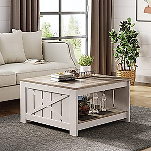 YITAHOME Coffee Table Farmhouse Coffee Table with Storage Rustic Wood Cocktail Table,Square Coffee Table for Living Meeting Room with Half Open Storage Compartment,Grey Wash
