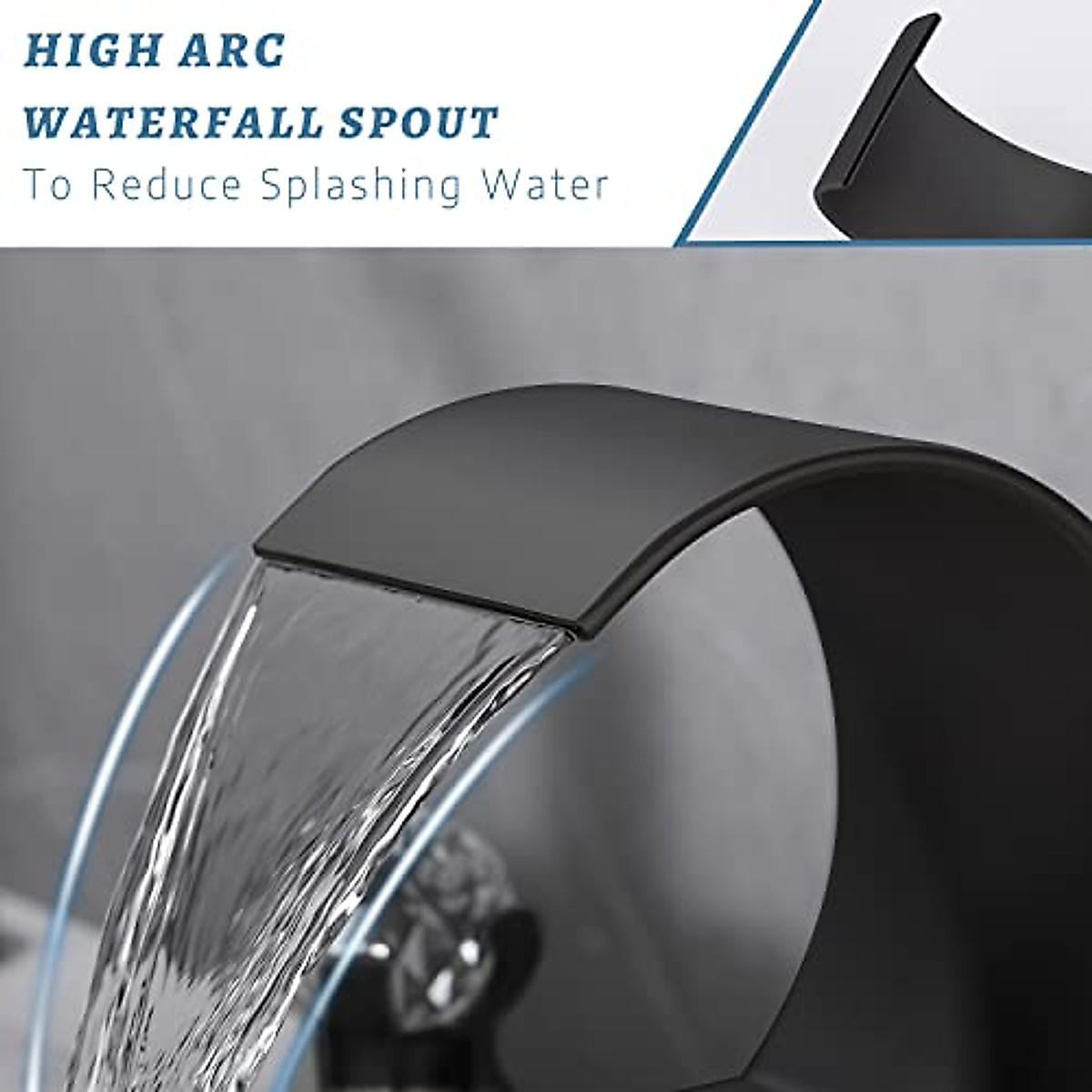 AZOS Waterfall Roman Tub Filler Faucet Deck Mount Widespread Bathroom Bathtub Faucet 5 Hole 3 Handles Black Waterfall Tub Filler Faucet Bathtub Faucet