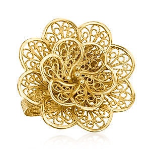 Ross-Simons 18kt Gold Over Sterling Floral Filigree Ring. Size 5